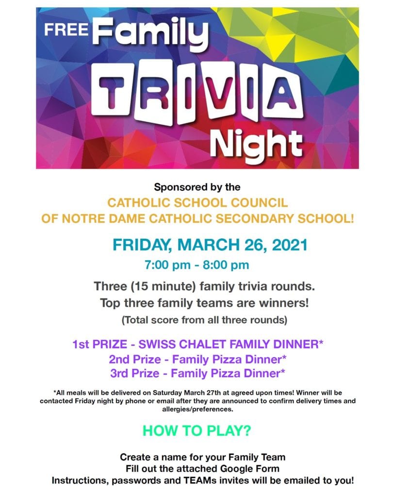 Family Kahoot Night March 26! | Notre Dame Catholic Secondary School ...