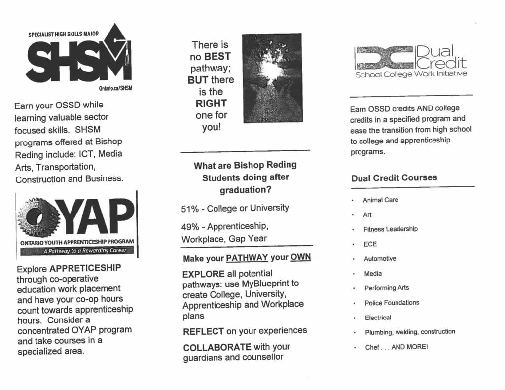 Information by Grade | Bishop Reding Catholic Secondary School, Milton